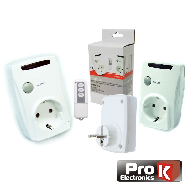 Conjunto de 3 Tomadas Eléctricas c/ Comando S/Fios - Prok - TecnoMartins.pt