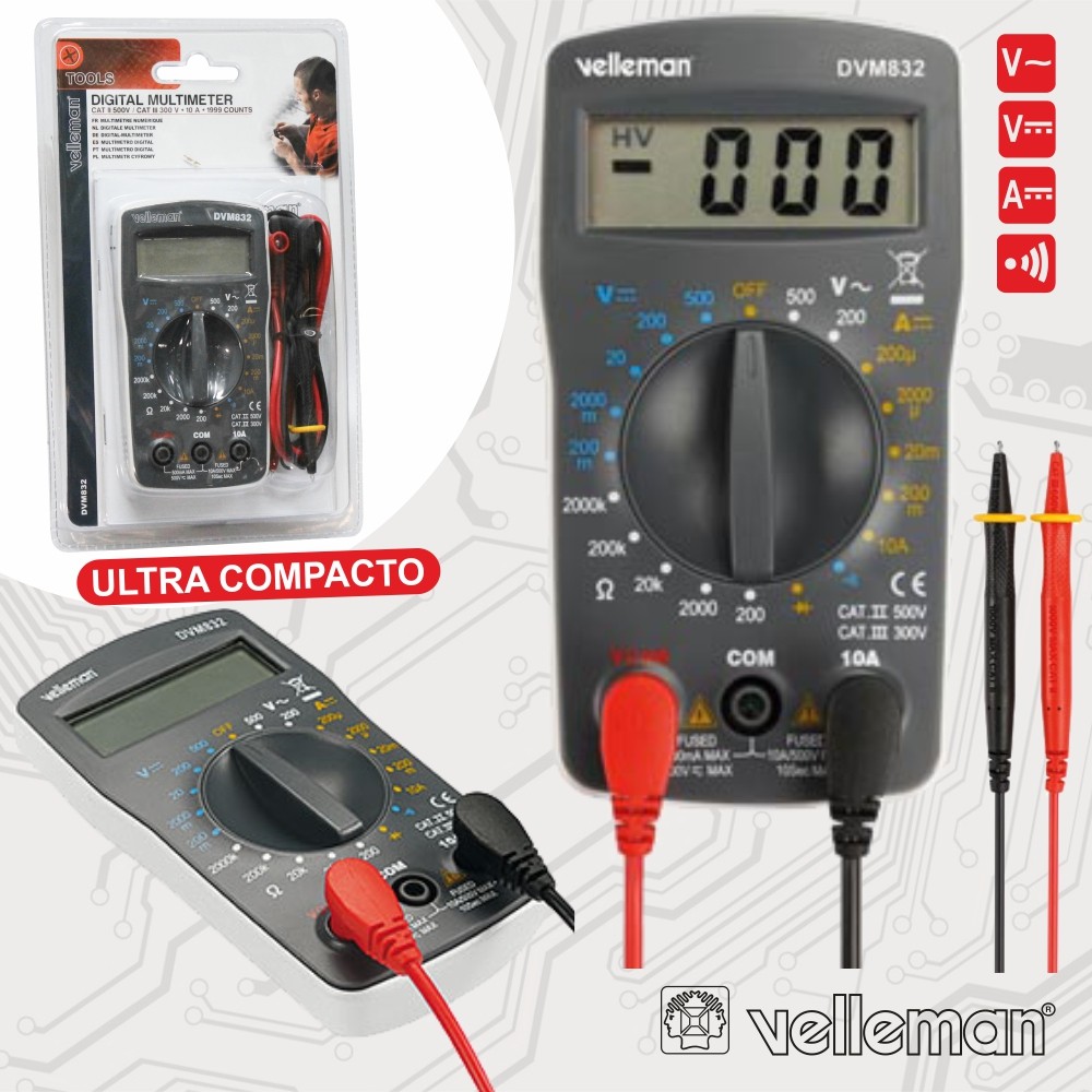 Multímetro Digital 3½ Dígitos 10A - VELLEMAN - TecnoMartins.pt