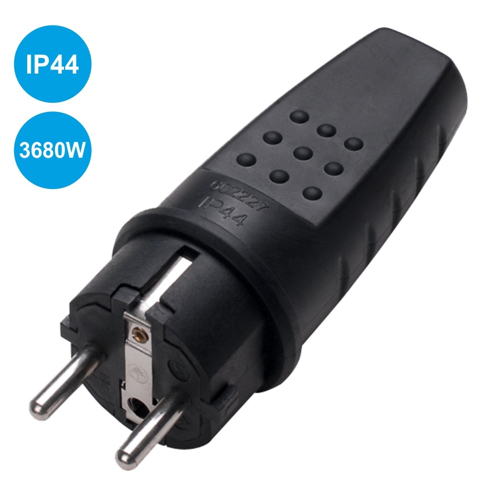Ficha Schuko Macho Impermeável c/ Terra 16A 220V Preto - TecnoMartins.pt