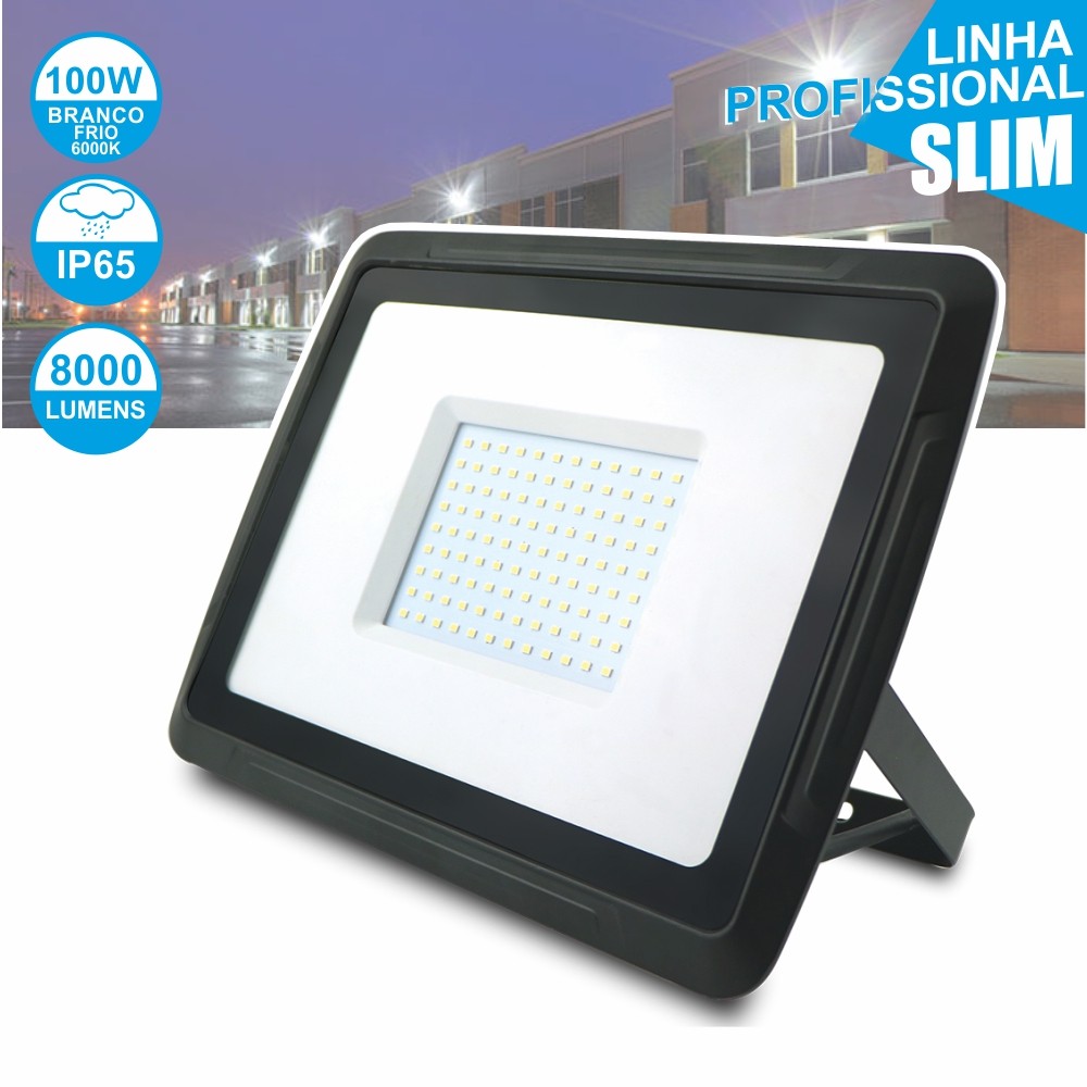 Projector LED 100w 220v Ip65 6000k 8000lm Preto eco - TecnoMartins.pt