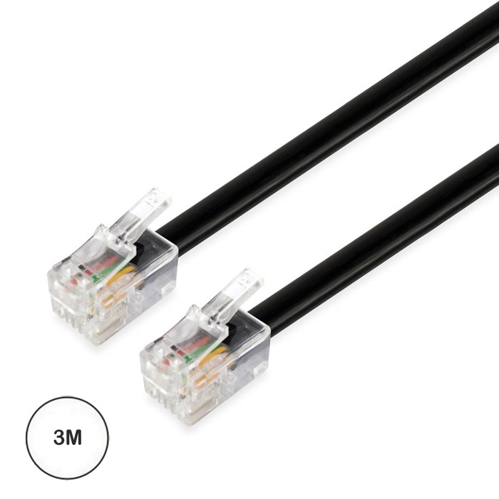 Cabo Telefone RJ11 (6P4C) M/M 3M - Preto - TecnoMartins.pt